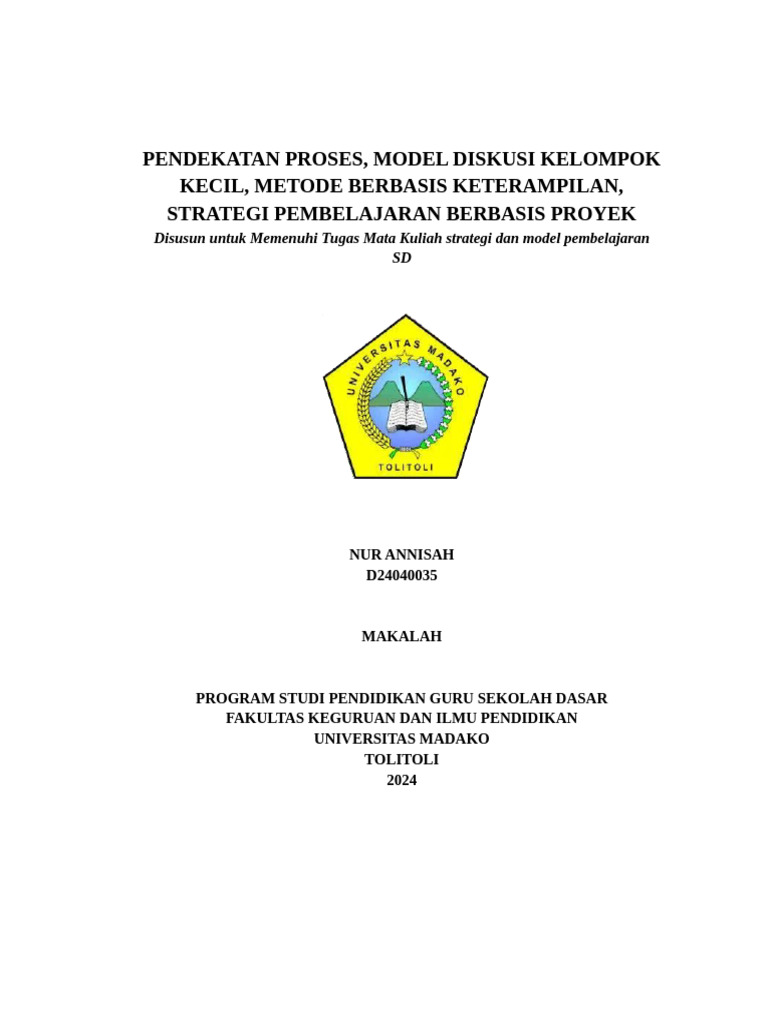 Pendekatan Proses, Model Diskusi Kelompok Kecil, Metode Berbasis ...