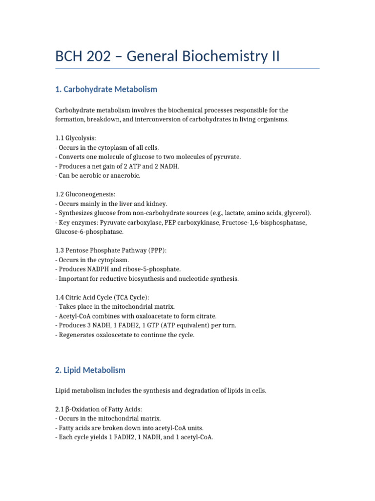 Compiled BCH 202 General Biochemistry II Notes | PDF | Metabolism ...