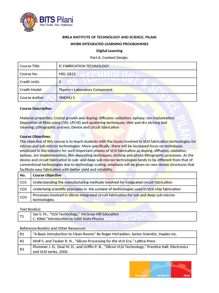 Mel Zg611 Course Handout | PDF | Semiconductor Device Fabrication | Thin Film