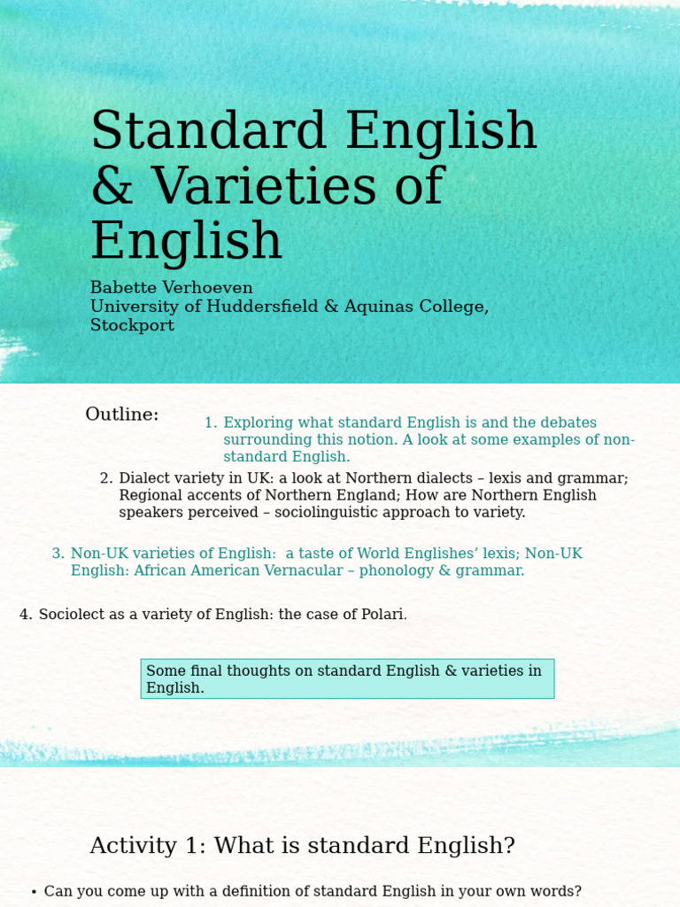 Standard English and Varieties of English | PDF | English Language ...