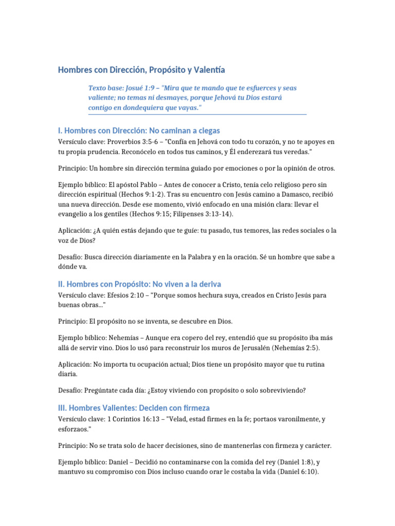 Hombres Con Direccion Proposito y Valentia | PDF | Jesús | Oración
