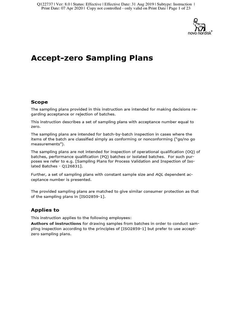 App 9 Q122737 Accept-Zero Sampling Plans v8 | PDF | Sampling (Statistics)