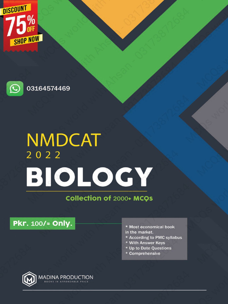 Madina Mdcat Biology Practice Book (2000 MCQS) - MCQs World | PDF