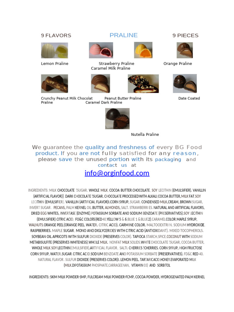 9 Flavors Praline 9 Pieces | PDF | Chocolate | Food Science