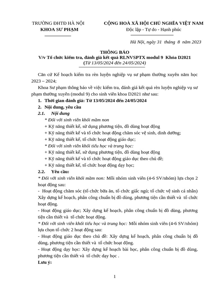 Thông-báo-RLNVSPTX-K2021-modul-9 | PDF