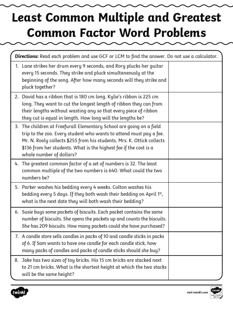 Least Common Multiple and Greatest Common Factor Word Problems | PDF