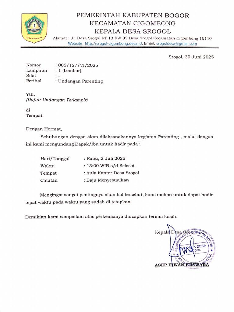 Surat Undangan Parenting | PDF