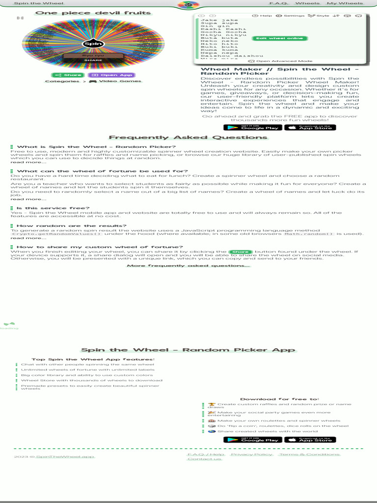 One Piece Devil Fruits Spin The Wheel - Random Picker | PDF | Websites