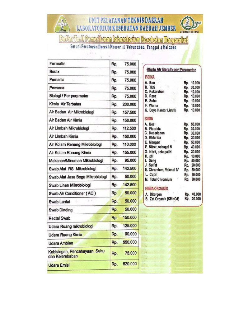 Tarif Labkesda | PDF