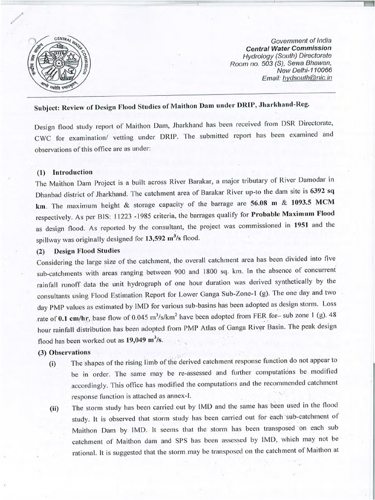 Maithon Dam Design Flood Estimation | PDF | Flood | Spillway