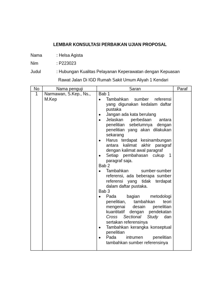 Lembar Konsultasi Perbaikan Ujian Proposal | PDF