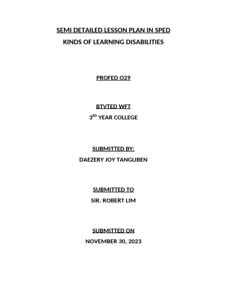 Semi Detailed Lesson Plan in Sped | PDF | Lesson Plan | Learning
