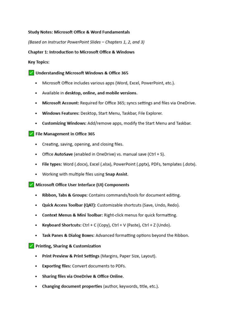 Microsoft Office & Word Study Guide | PDF | Microsoft Office ...