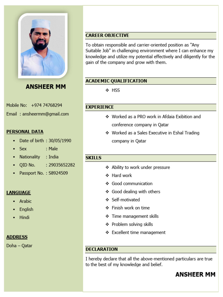 Ansheer MM Ahsani Resume | PDF