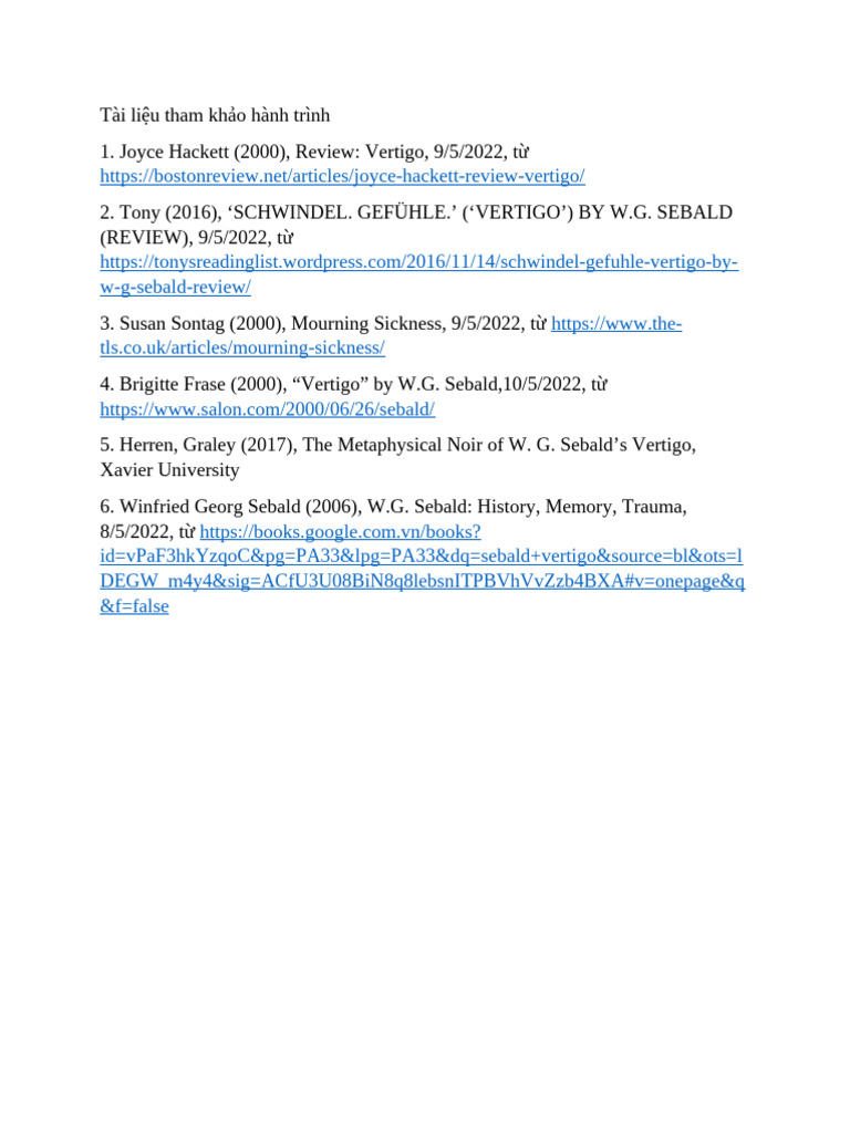 W.G. Sebald's "Vertigo" Reviews and Analysis | PDF