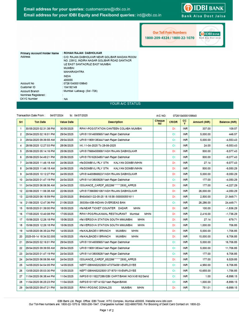 Op Transaction History UX504!07!2025 | PDF | Debits And Credits | Debit Card