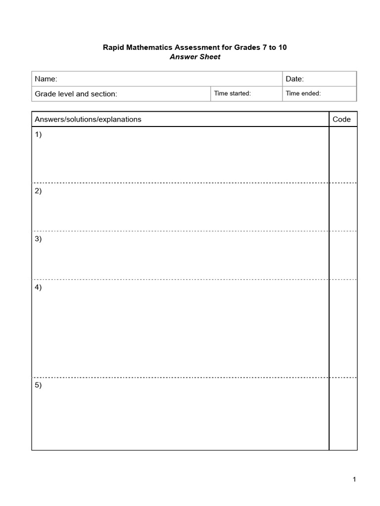 RMA G7 To G10 Answer Sheet | PDF
