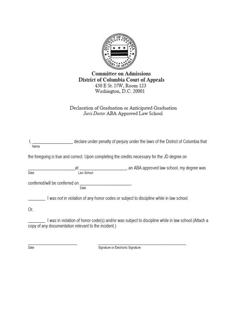 Declarationof Graduation Anticipated Graduationfrom ABAApproved Law School | PDF