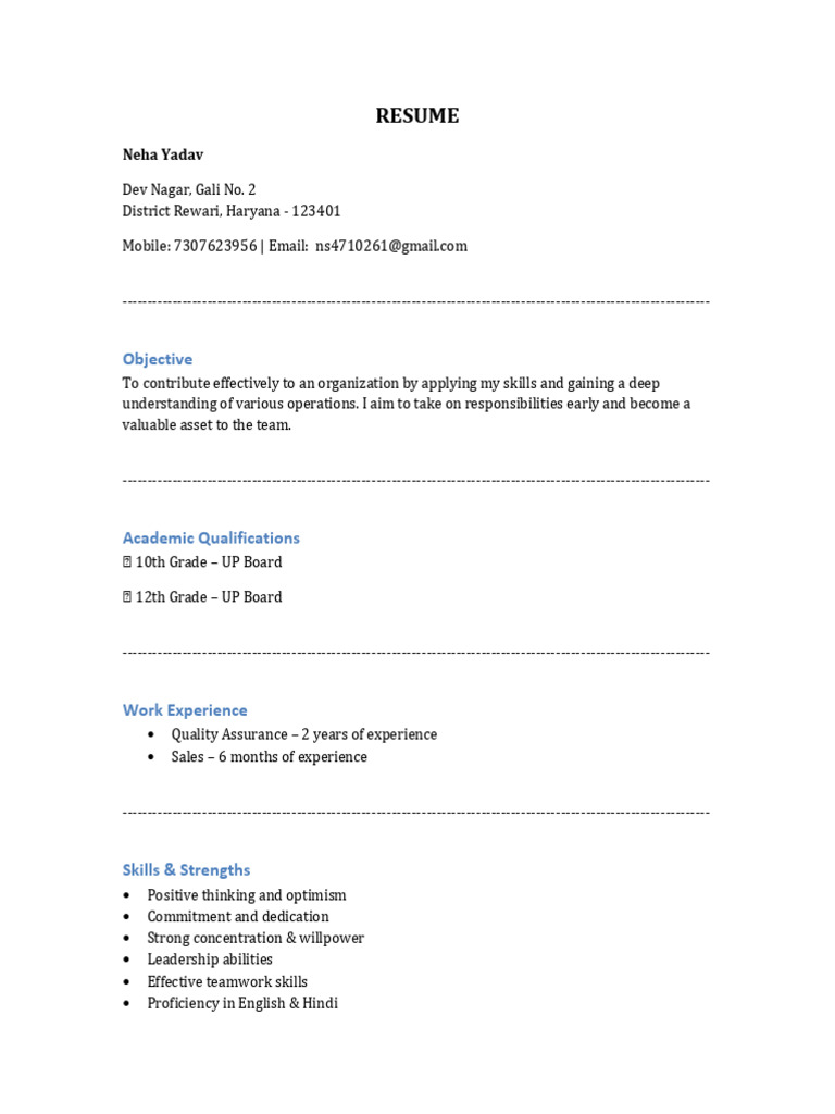 Neha Yadav Resume | PDF