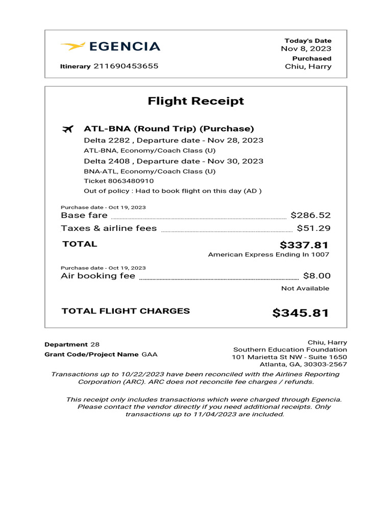 FLIGHTReceipt Itinerary211690453655 | PDF