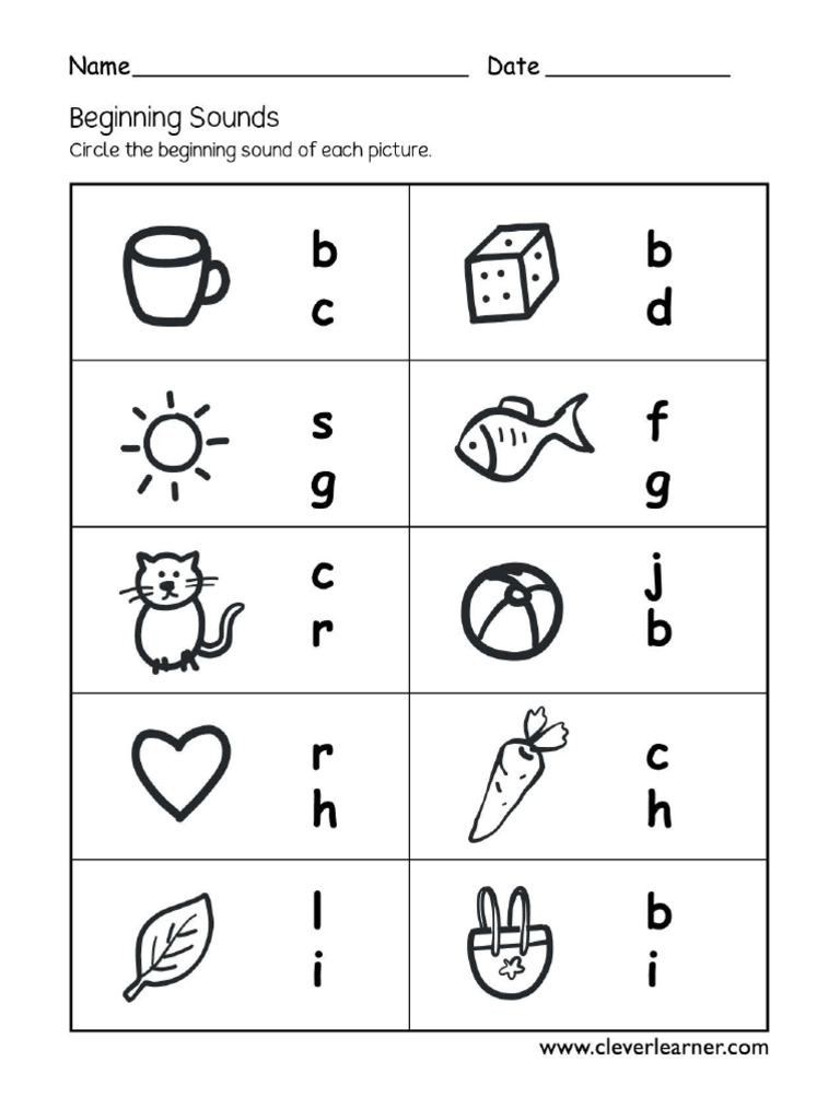 Theme Beginning Letter Sounds Preschool Worksheets 02e | PDF