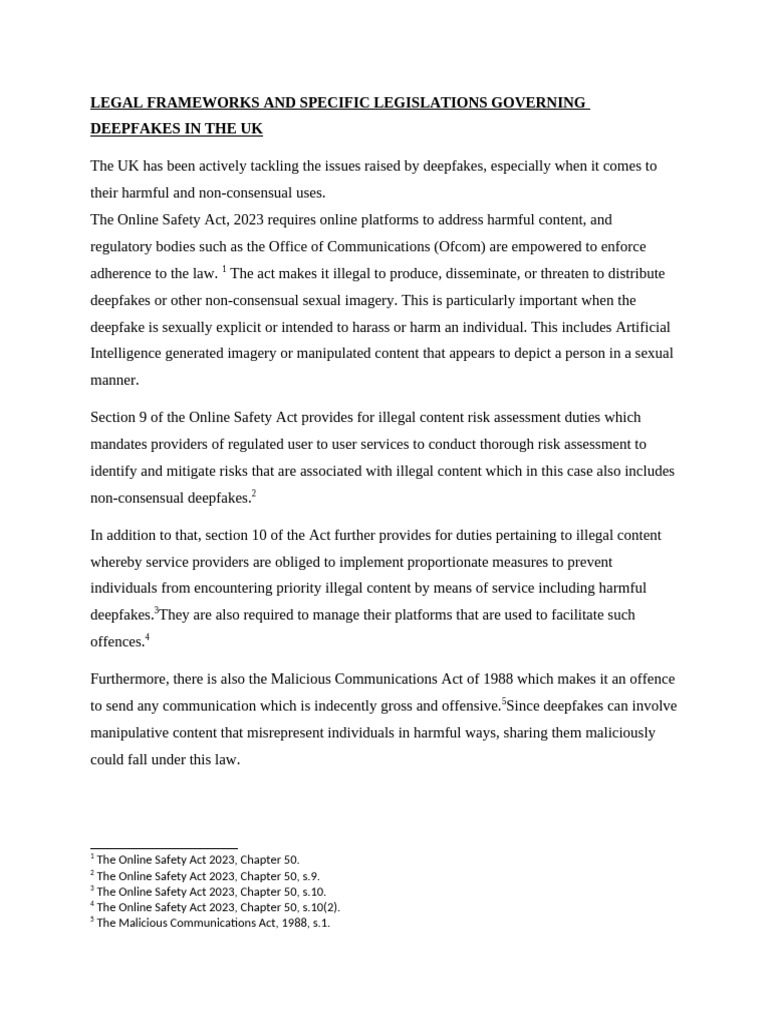 Legal Frameworks and Specific Legislations Governing Deepfakes in The ...