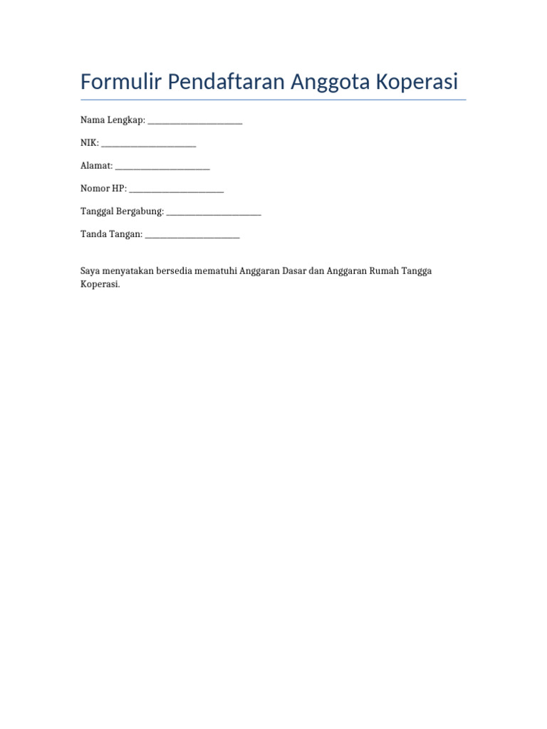 Formulir Pendaftaran Anggota | PDF