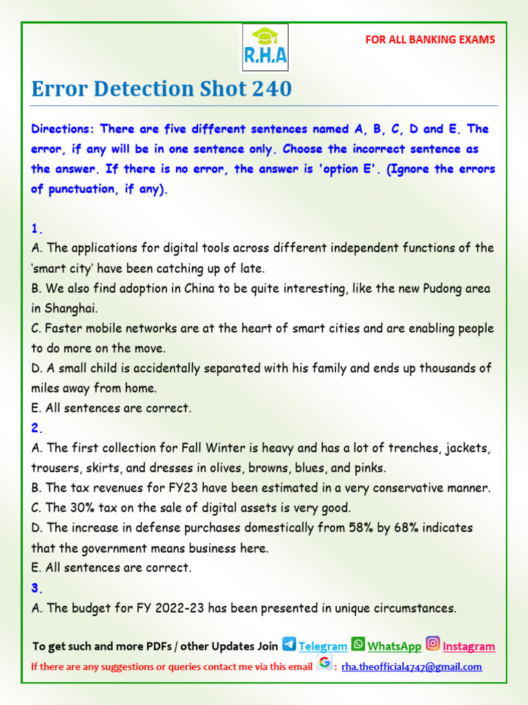 Error Detection Shot 240 | PDF | Sentence (Linguistics) | Subject (Grammar)