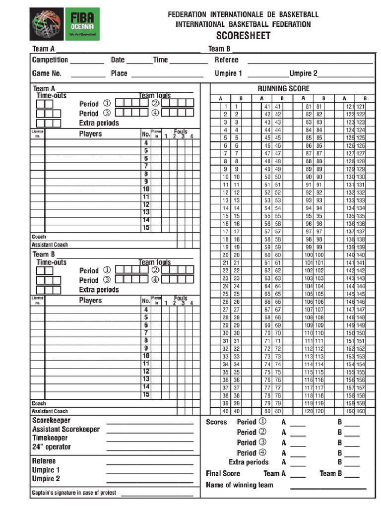 Basketball Score Sheet | PDF