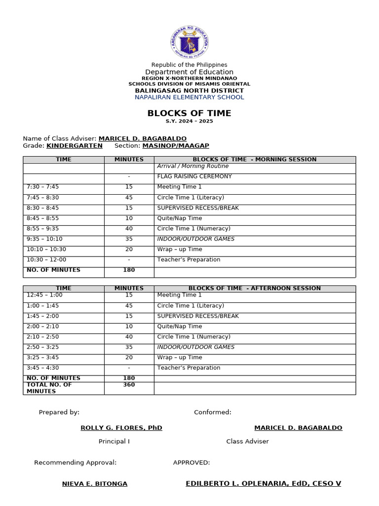 Kinder Class Program Matatag | PDF | Learning | Educational Stages