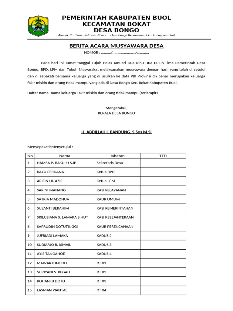 Musyawara Desa Bongo Tentukan PBI | PDF