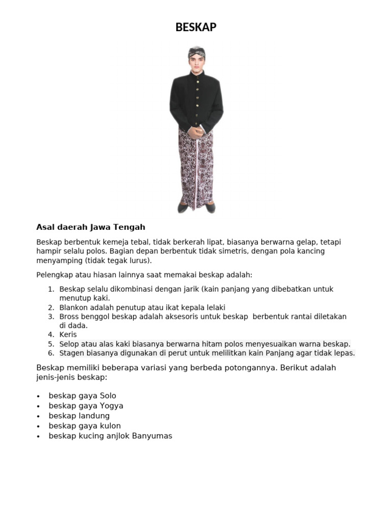 Variasi dan Sejarah Beskap Tradisional | PDF