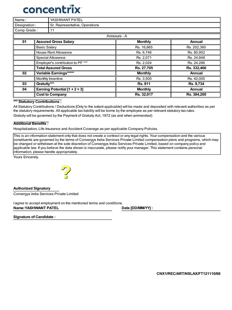 COE Compensation Overview for Yashwant Patel | PDF | Employment | Salary