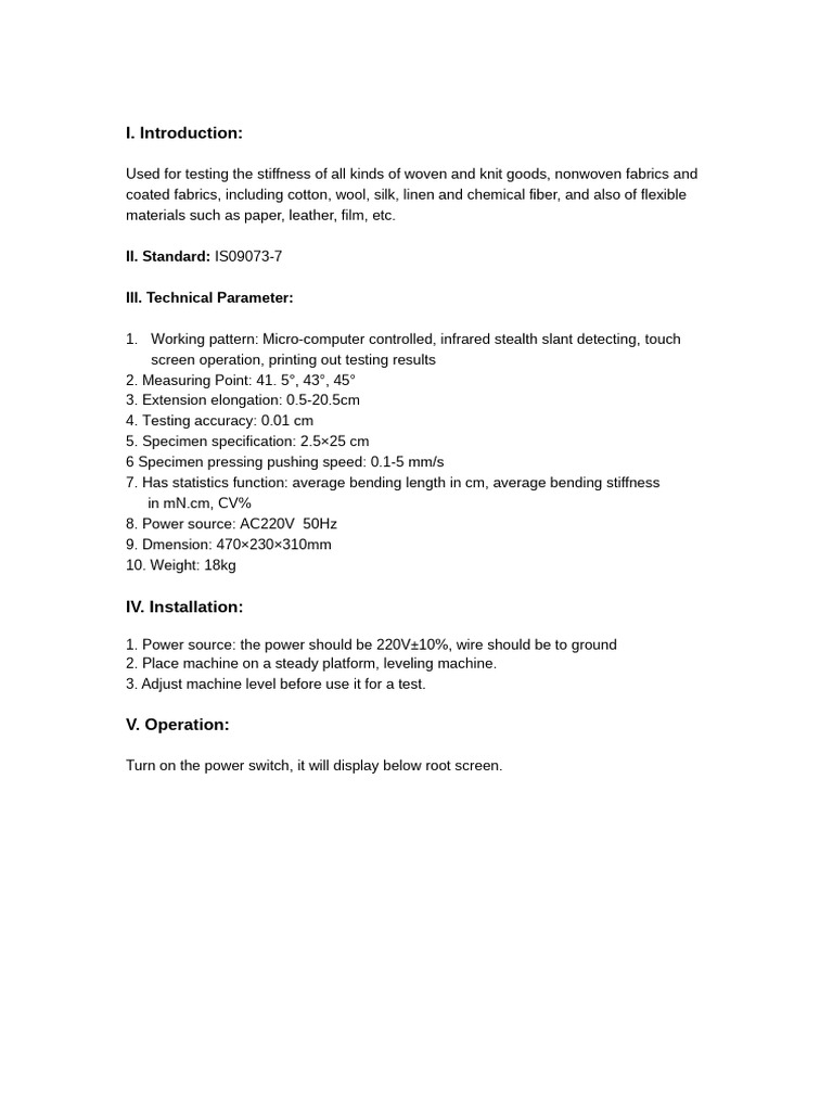 Fabric Stiffness Testing Machine Guide | PDF