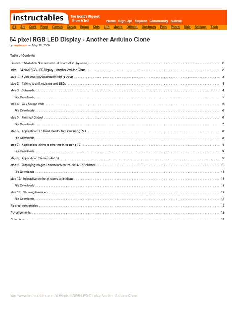 64 Pixel RGB LED Display Another Arduino Clone | PDF | Light Emitting Diode | Electronic Engineering