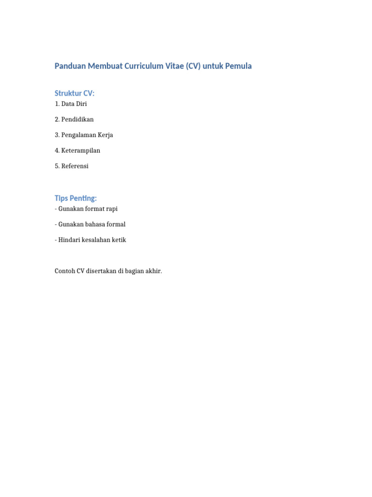 Panduan CV untuk Pemula yang Efektif | PDF