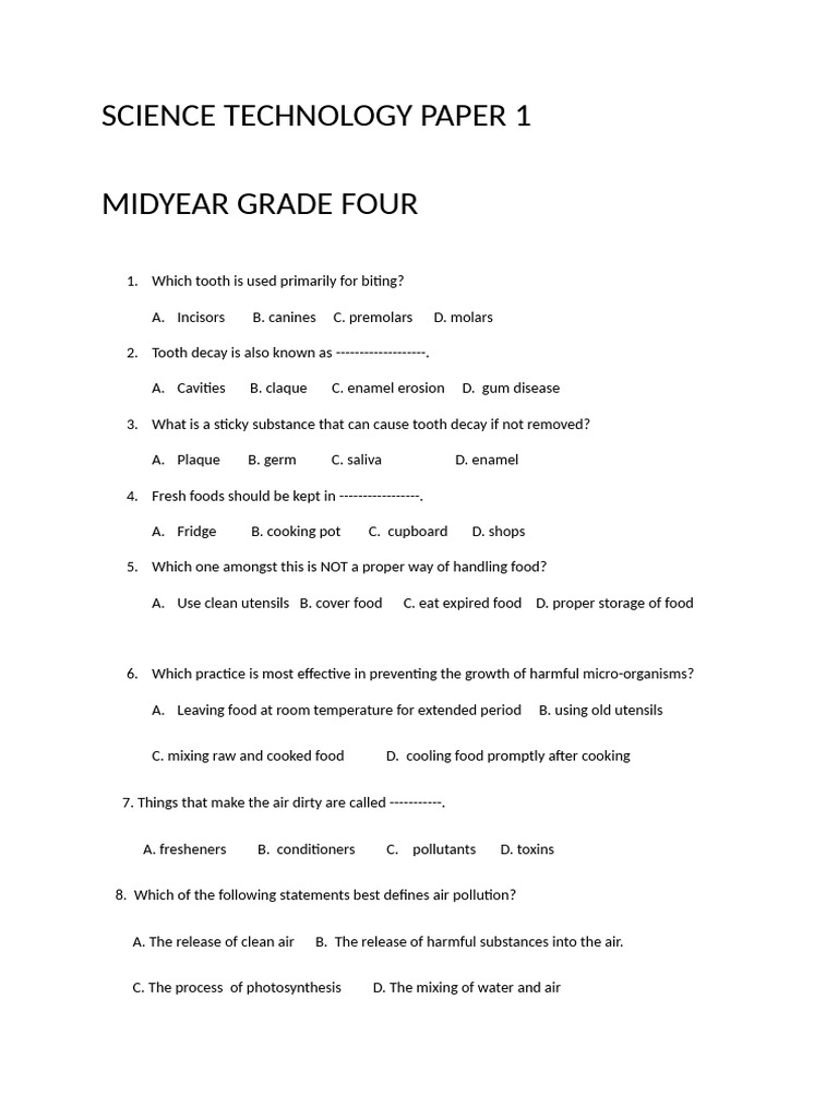 Grade 4 Science Technology Midyear Exam | PDF | Soil | Water