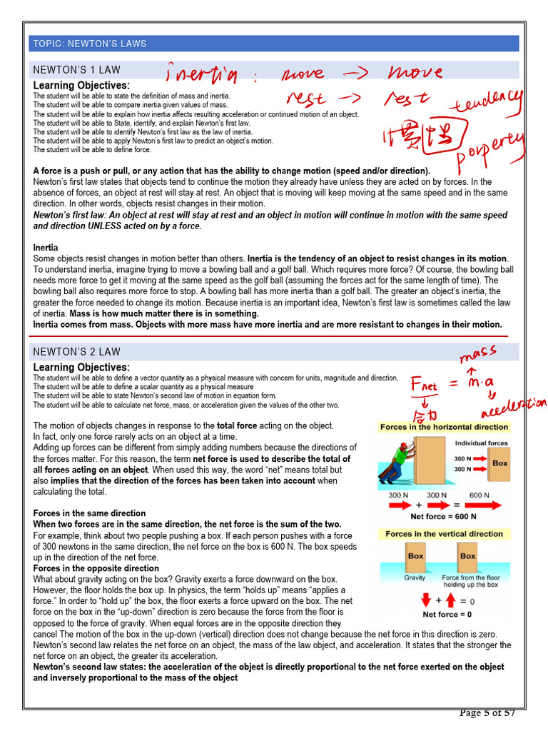 Physics G7 Unit 3 Forces Booklet 2023-24 | PDF | Force | Inertia