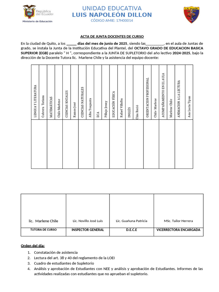 Formato Acta Junta 0ctavo H J SUPLETORIO | PDF | Aprendizaje