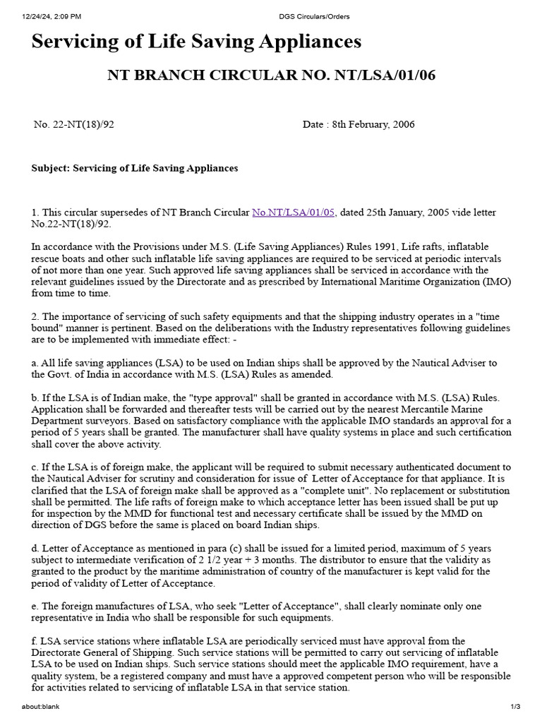 Life Saving Appliances Servicing Guidelines | PDF | Justice | Crime ...