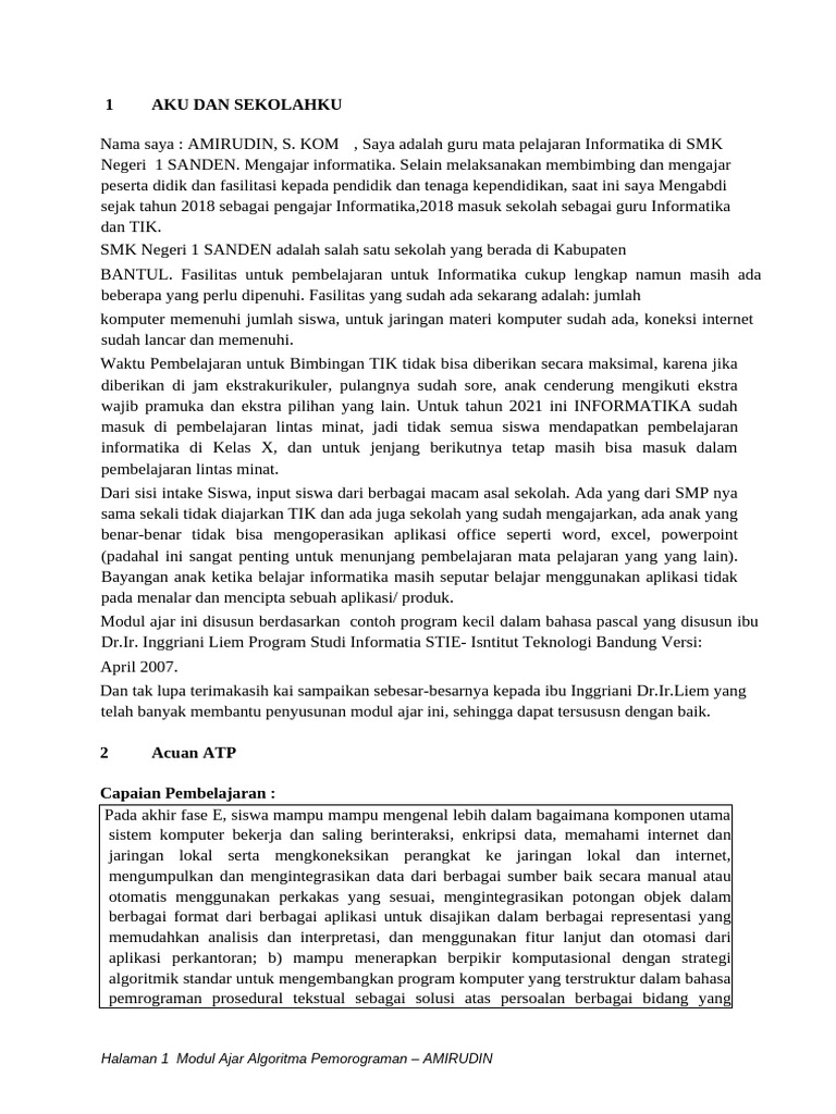 Modul Ajar Algoritma Dan Pemograman AMIR | PDF