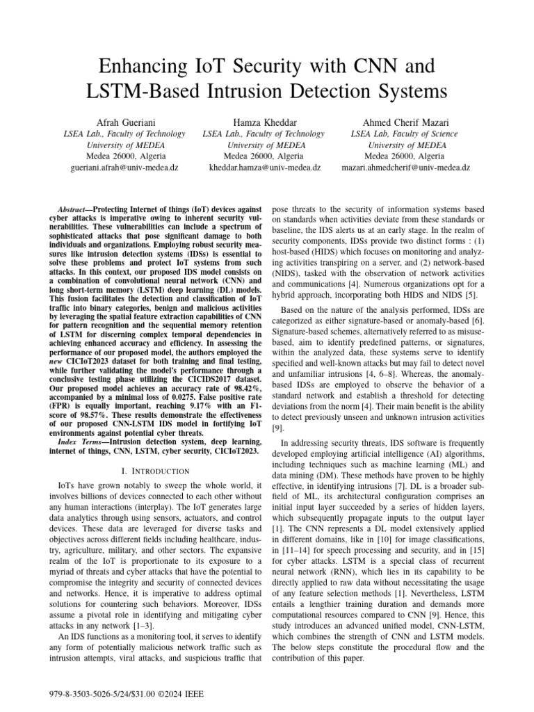 Enhancing IoT Security With CNN and LSTM-Based Int | PDF | Denial Of Service Attack | Machine ...