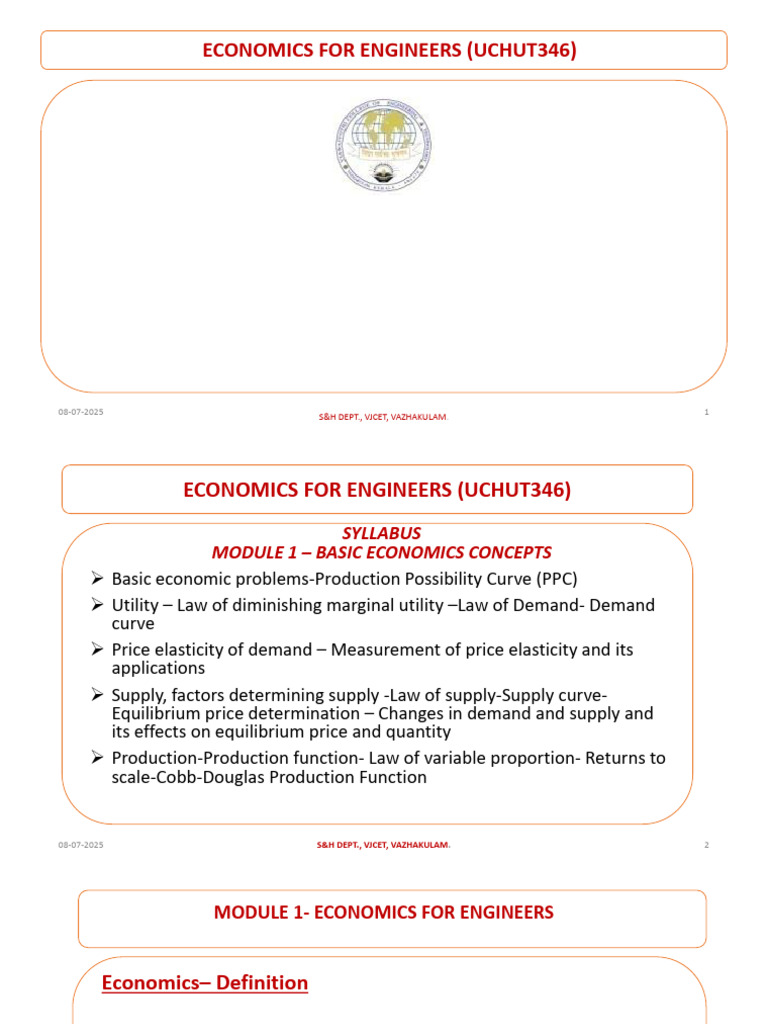 MODULE 1 - Eco For Engineers | PDF | Demand | Economics