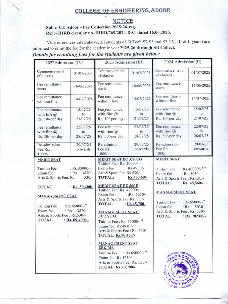 Fee Collection Details 2025-26 | PDF