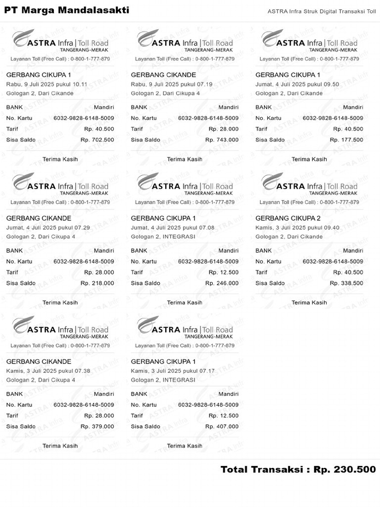 ASTRA Infra Struk Digital Transaksi Toll - 20257915507 | PDF