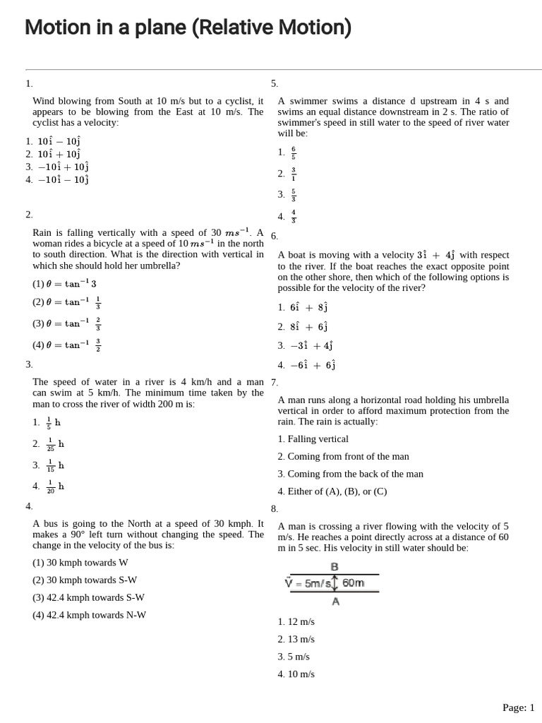 Motion in A Plane Relative Motion - 250710 - 124410 | PDF | Speed ...