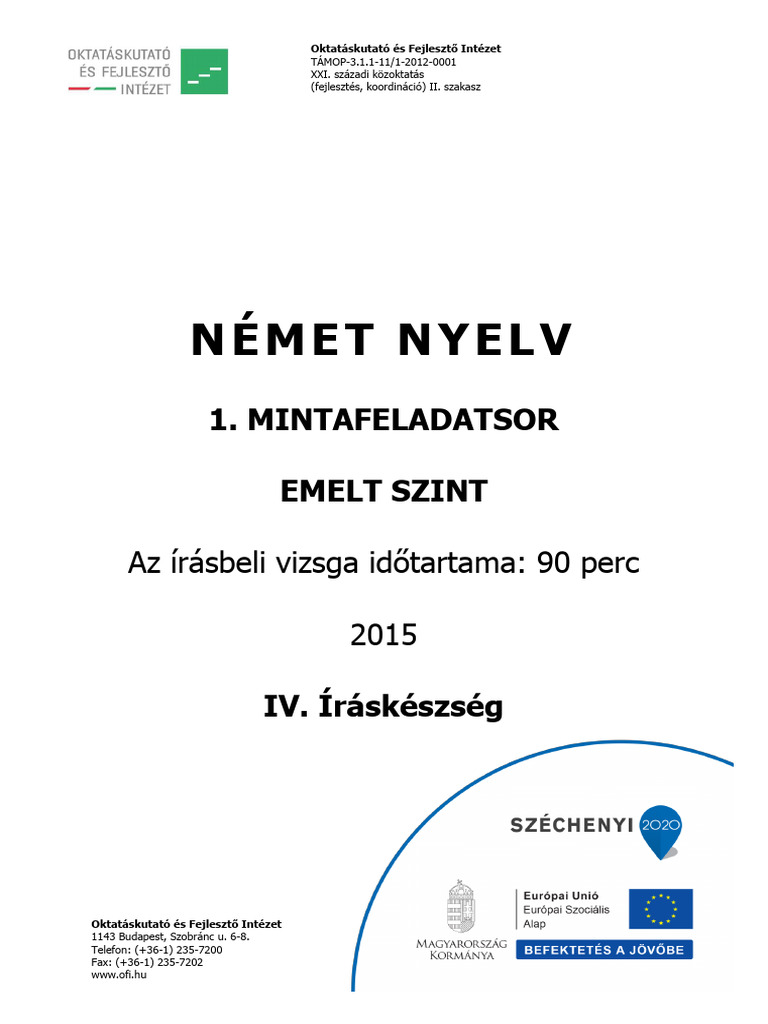 Nemet Nyelv Emelt Irasbeli IV 1 | PDF