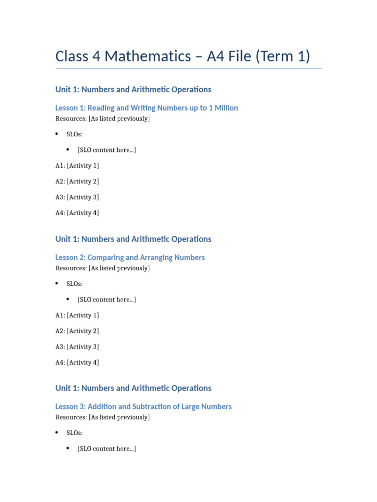 Class 4 Math Term1 A4 File With Units | PDF | Mathematical Notation ...