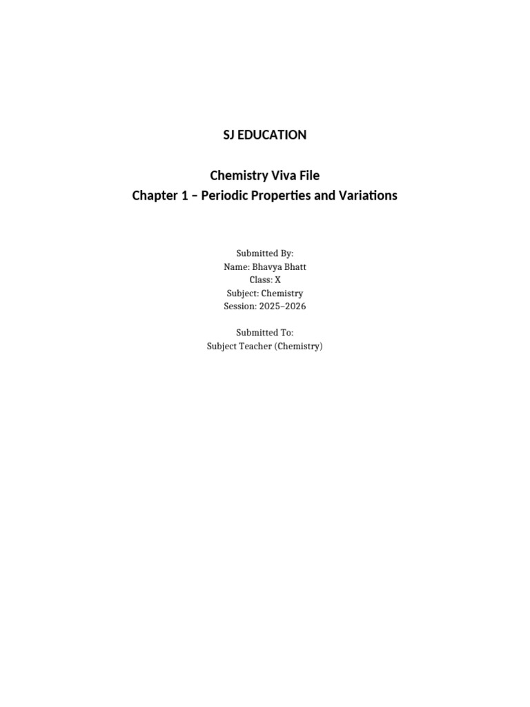 Expanded Viva File Bhavya Bhatt Chemistry Chapter 1 | PDF | Ion | Periodic Table