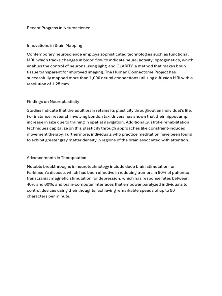 Recent Advances in Neuroscience | PDF